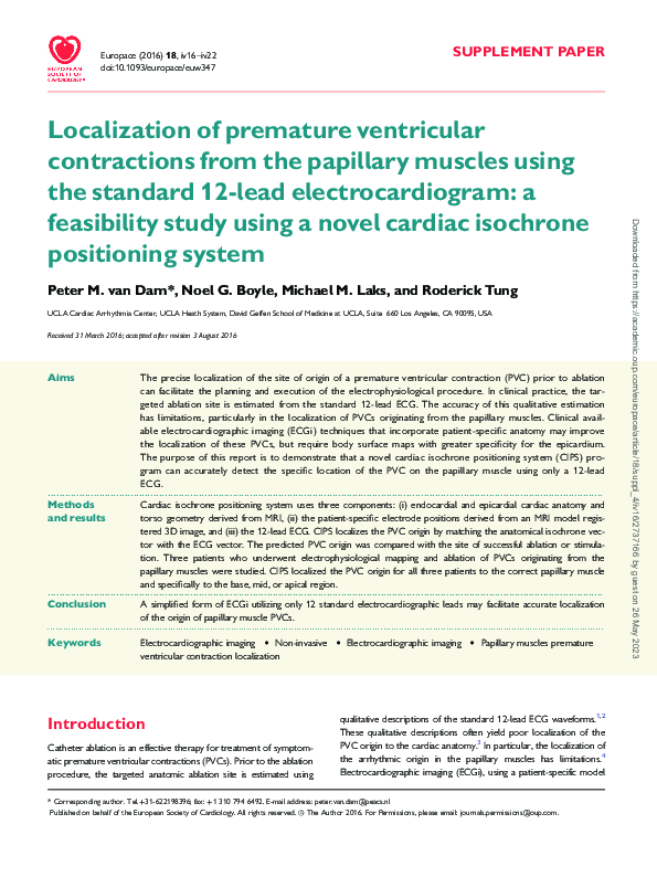 (PDF) Localization of PVCs Using 12-Lead ECG and Isochrone System