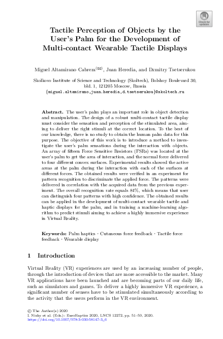(PDF) Tactile Perception of Objects by the User’s Palm for the ...