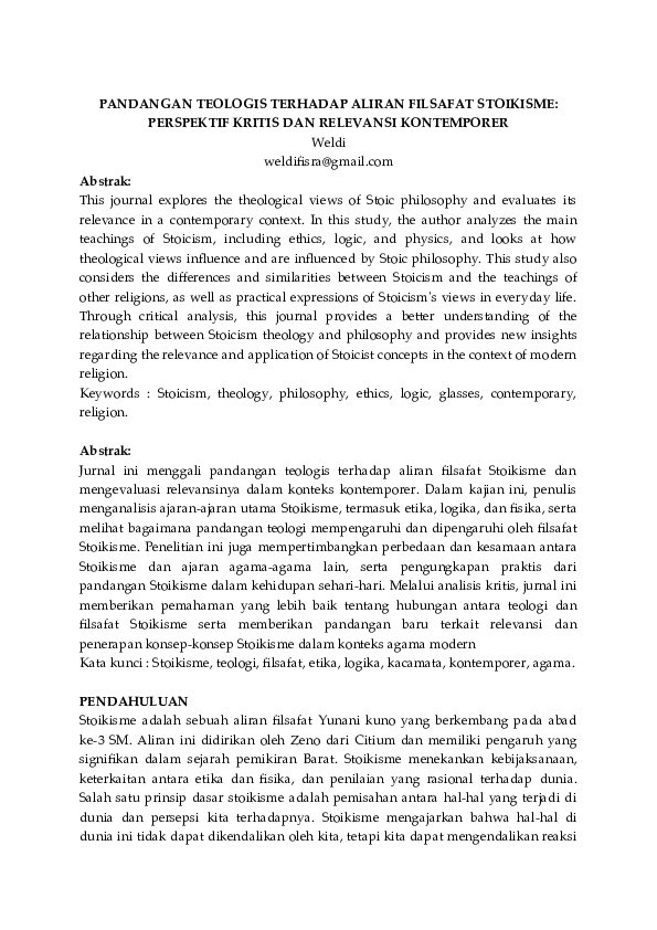 (DOC) PANDANGAN TEOLOGIS TERHADAP ALIRAN FILSAFAT STOIKISME
