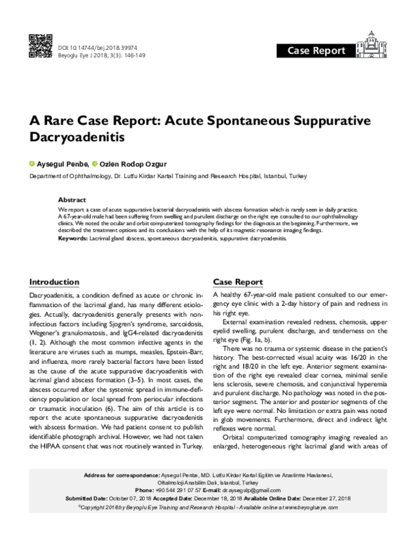 (PDF) Acute Suppurative Bacterial Dacryoadenitis: A Rare Case Report