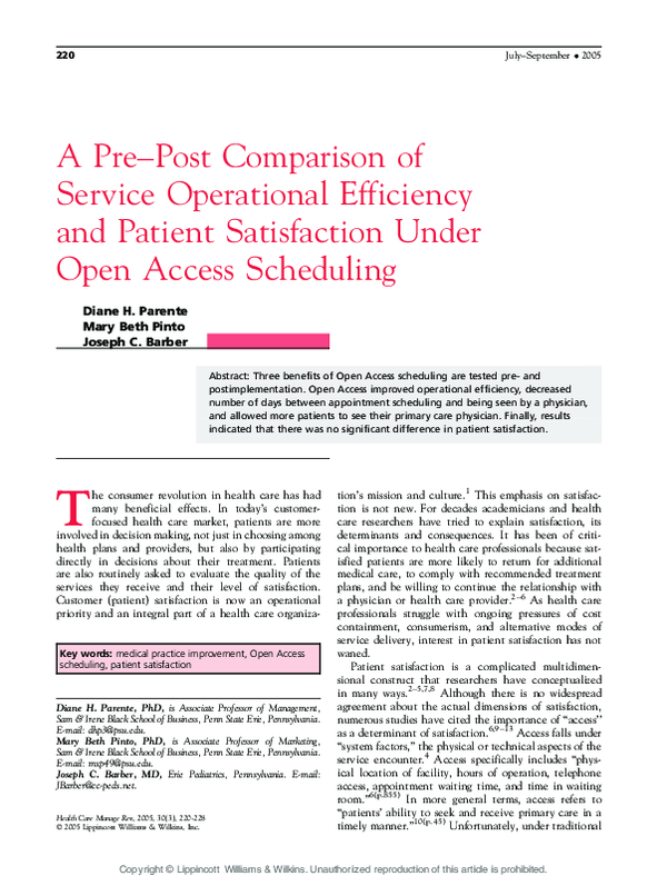 (PDF) A Pre-Post Comparison of Service Operational Efficiency and ...