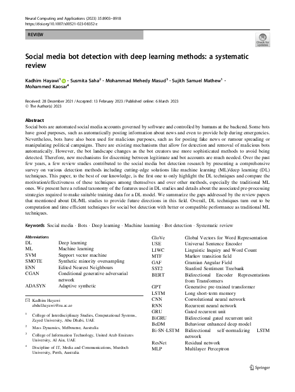 (PDF) Social media bot detection with deep learning methods: a systematic review