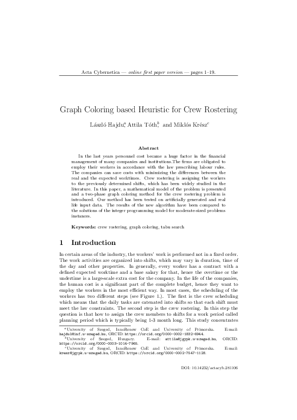(PDF) Graph Coloring based Heuristic for Crew Rostering