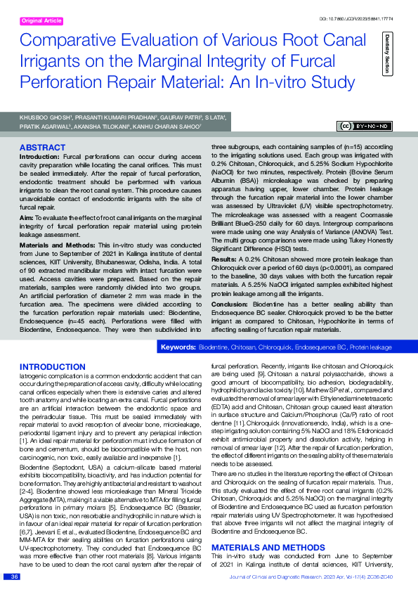 (PDF) Comparative Evaluation of Various Root Canal Irrigants on the Marginal Integrity of Furcal ...