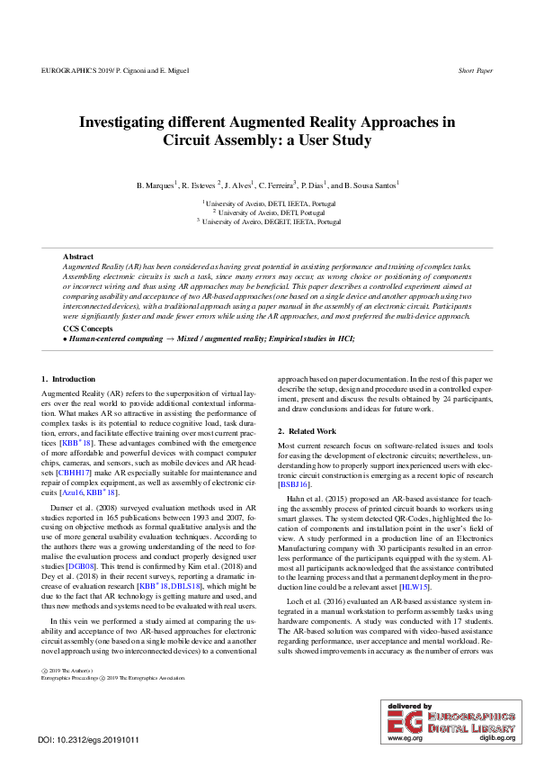 (PDF) Investigating Different Augmented Reality Approaches in Circuit Assembly: a User Study