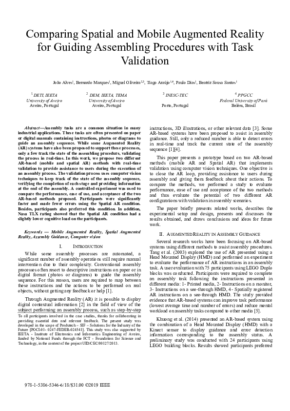 (PDF) Comparing Spatial and Mobile Augmented Reality for Guiding Assembling Procedures with Task ...
