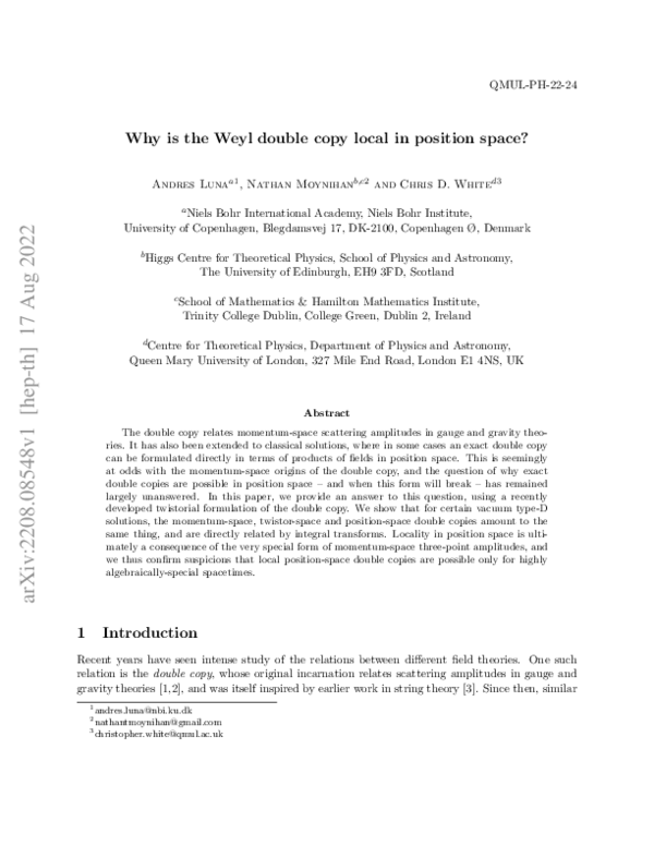 (PDF) Why is the Weyl double copy local in position space?