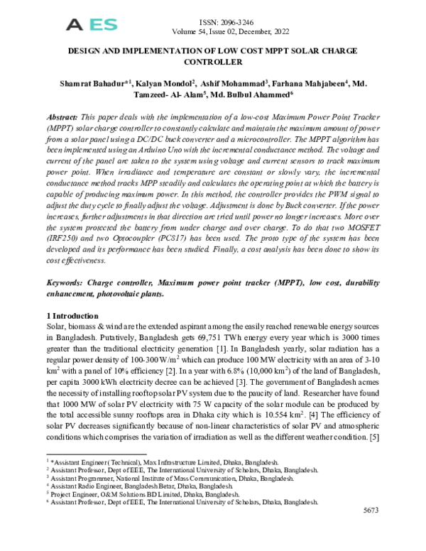 (PDF) DESIGN AND IMPLEMENTATION OF LOW COST MPPT SOLAR CHARGE CONTROLLER