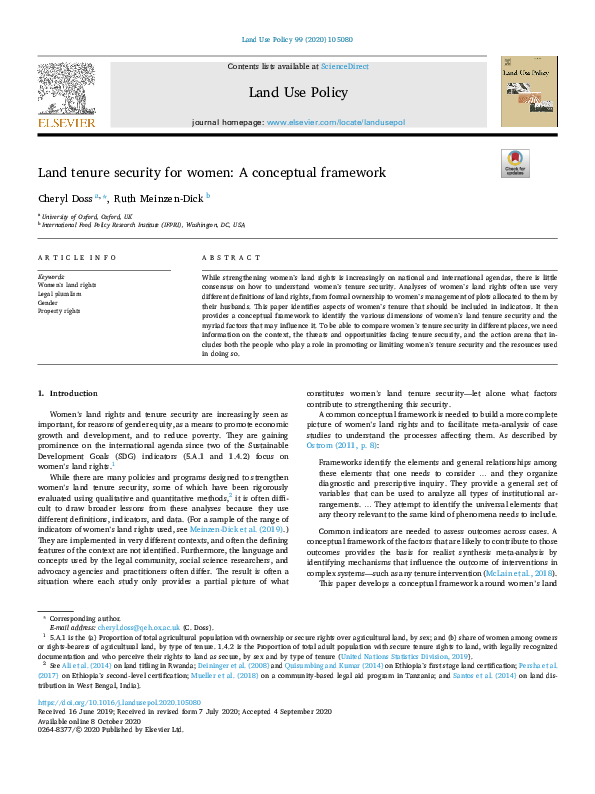 (PDF) Land tenure security for women: A conceptual framework