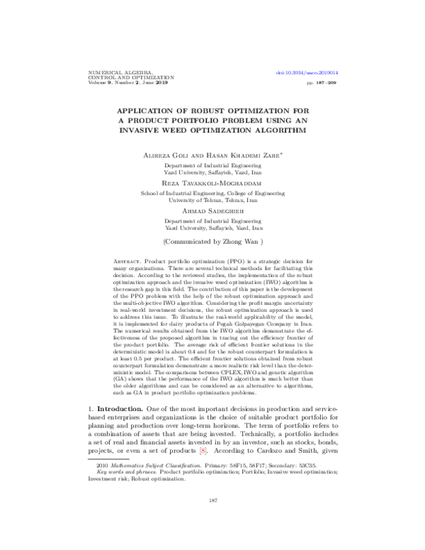 (PDF) Application of robust optimization for a product portfolio ...