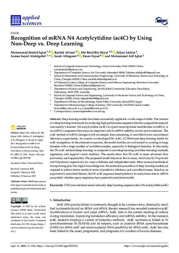 (PDF) Deep Learning vs. Machine Learning for ac4C