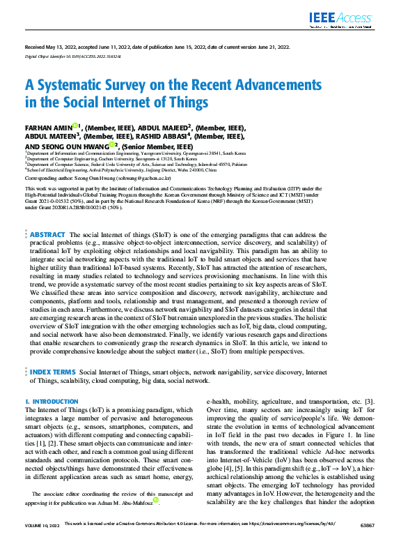 (PDF) A Systematic Survey on the Recent Advancements in the Social Internet of Things