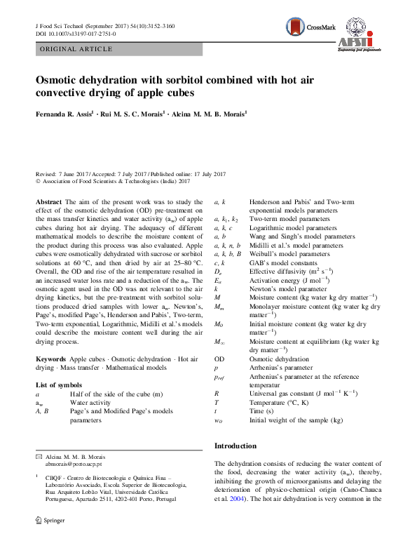 (PDF) Osmotic dehydration with sorbitol combined with hot air convective drying of apple cubes ...