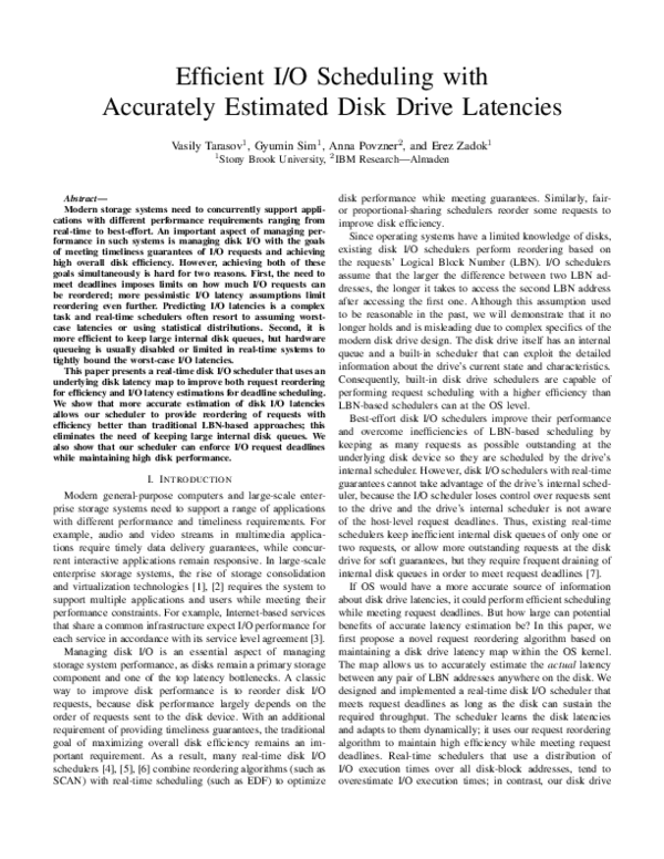 (PDF) Efficient I/O Scheduling with Accurately Estimated Disk Drive Latencies