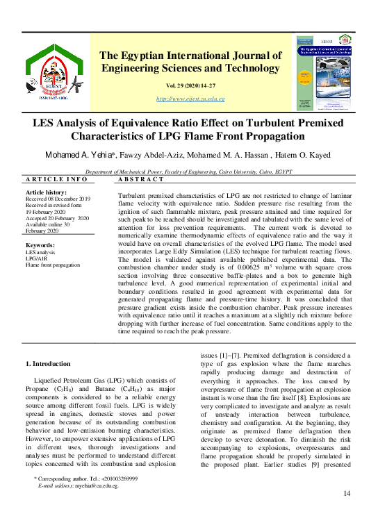 (PDF) LES Analysis of Equivalence Ratio Effect on Turbulent Premixed Characteristics of LPG ...