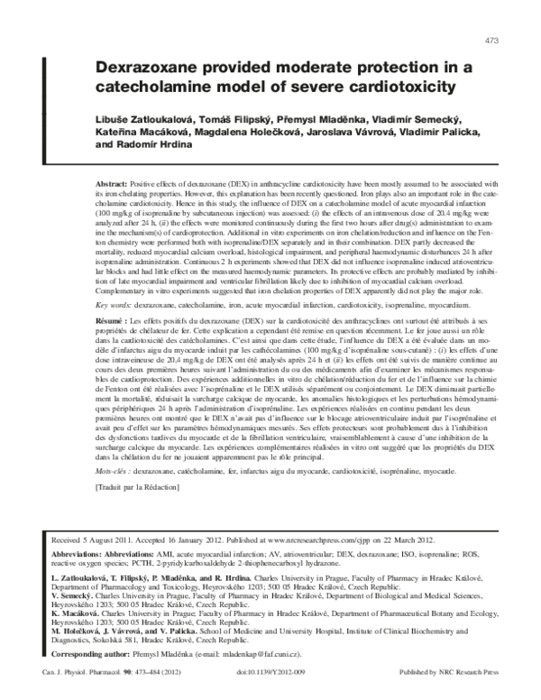 (PDF) Dexrazoxane provided moderate protection in a catecholamine model ...