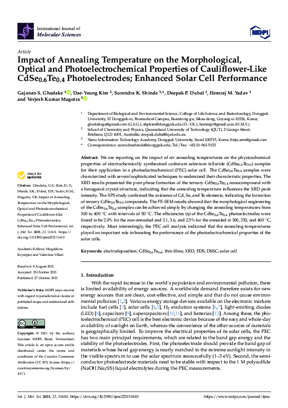 (PDF) Effect of Annealing on CdSe0.6Te0.4 Photoelectrodes