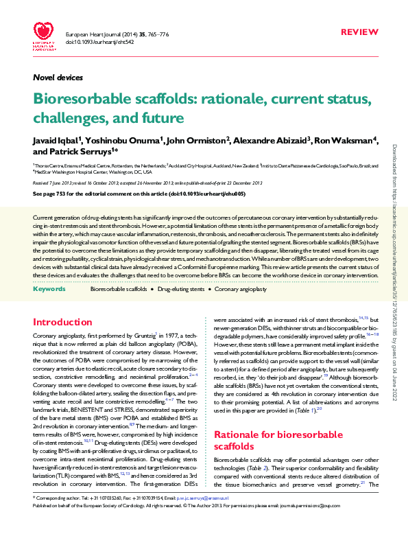 (PDF) Bioresorbable Scaffolds: Current Status and Future Challenges (PDF) Bioresorbable Scaffolds: Current Status and Future Challenges