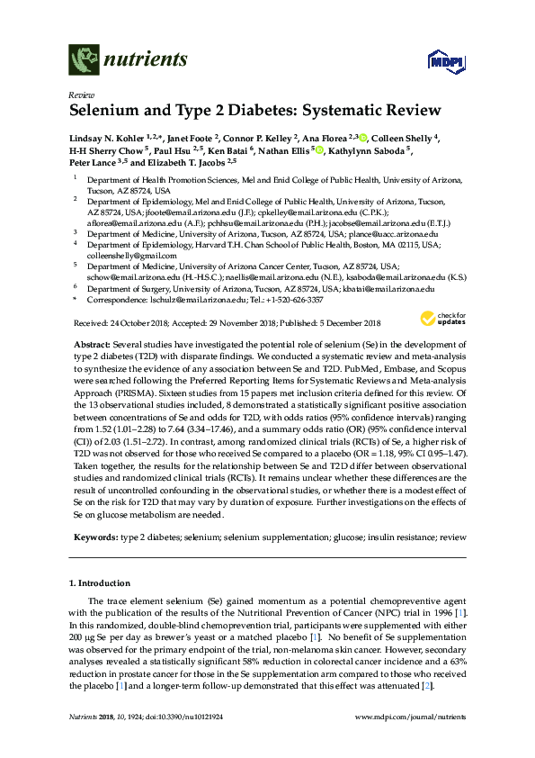 (PDF) Selenium and Type 2 Diabetes: Systematic Review | Janet Foote ...