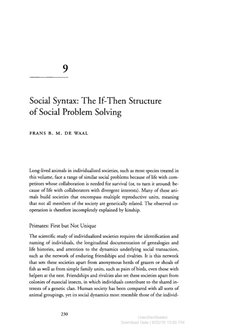 (PDF) Animal social complexity: Intelligence, culture, and ...