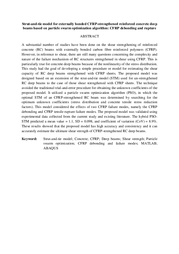 Pdf Optimizing Shear Capacity Of Cfrp Strengthened Deep Beams