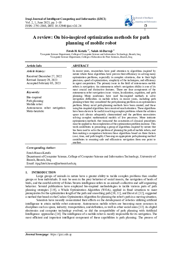 (PDF) A review: On bio-inspired optimization methods for path planning ... (PDF) A review: On bio-inspired optimization methods for path planning ...