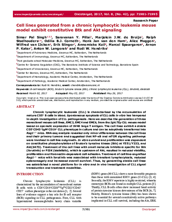 (PDF) Cell lines generated from a chronic lymphocytic leukemia mouse ...