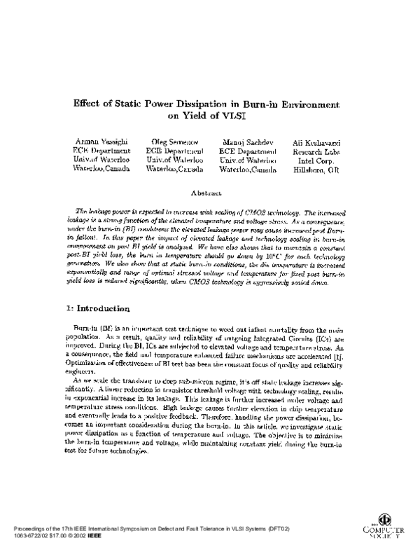 (PDF) Effect of static power dissipation in burn-in environment on yield of VLSI