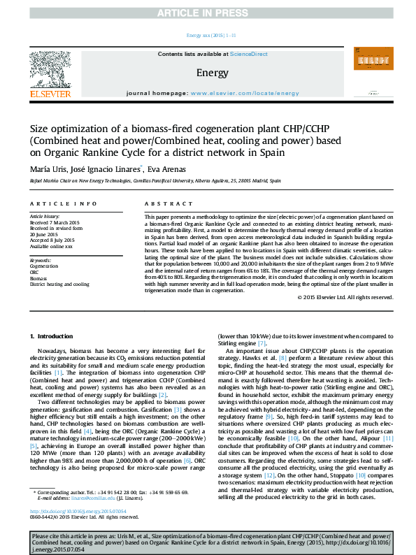 (PDF) Size optimization of a biomass-fired cogeneration plant CHP/CCHP (Combined heat and power ...