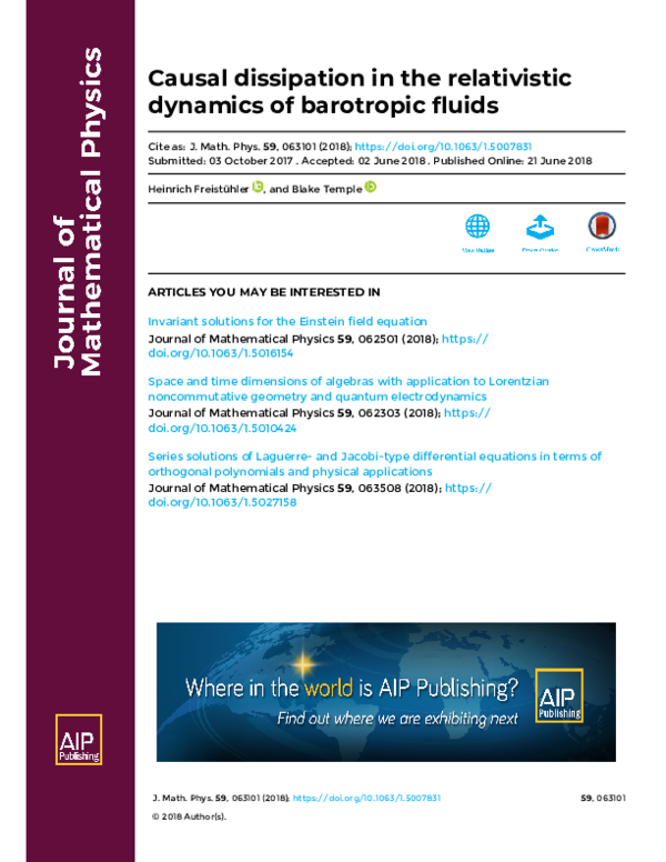 (PDF) Causal dissipation in the relativistic dynamics of barotropic fluids