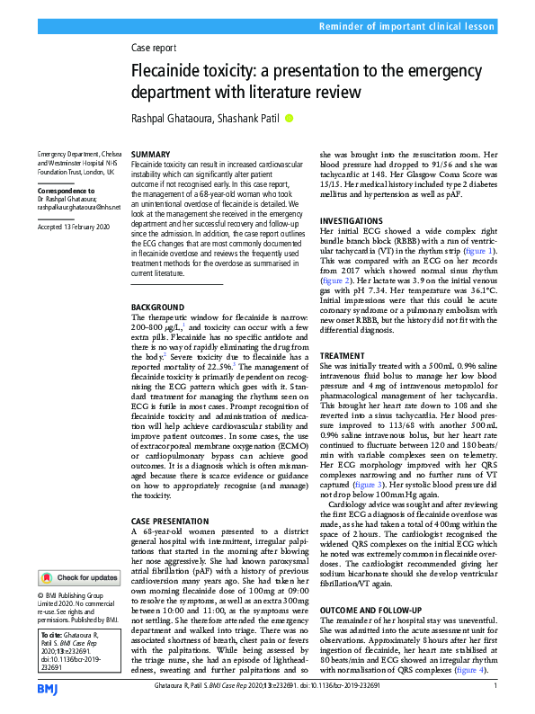(PDF) Flecainide toxicity: a presentation to the emergency department ...