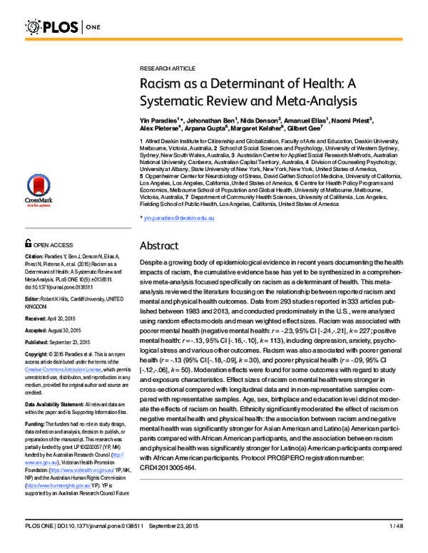 (PDF) Racism as a Determinant of Health: A Systematic Review and Meta ...