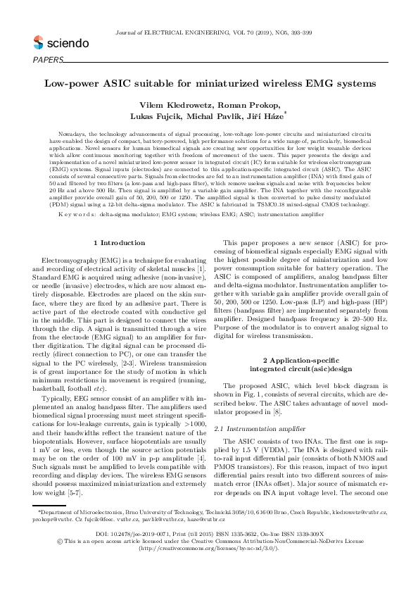 (PDF) Low-power ASIC suitable for miniaturized wireless EMG systems | Michal Pavlík - Academia.edu