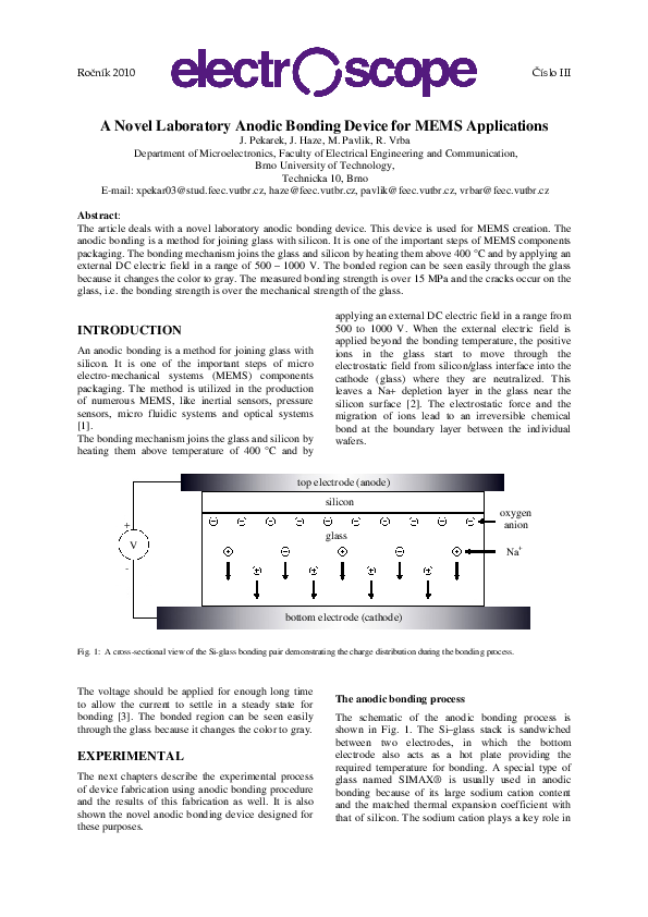 (PDF) A novel laboratory anodic bonding device for MEMS applications