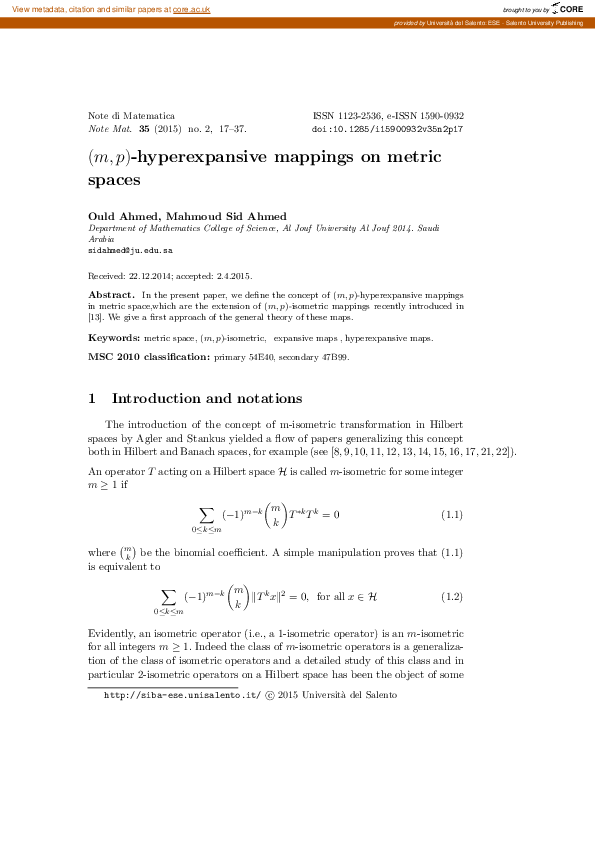 (PDF) Hyperexpansive Mappings on Metric Spaces