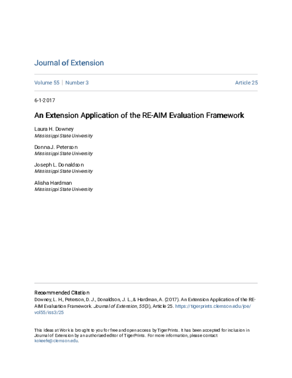 (PDF) An Extension Application of the RE-AIM Evaluation Framework