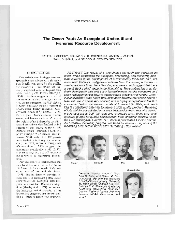 (PDF) The Ocean Pout: An Example of Underutilized Fisheries Resource ...