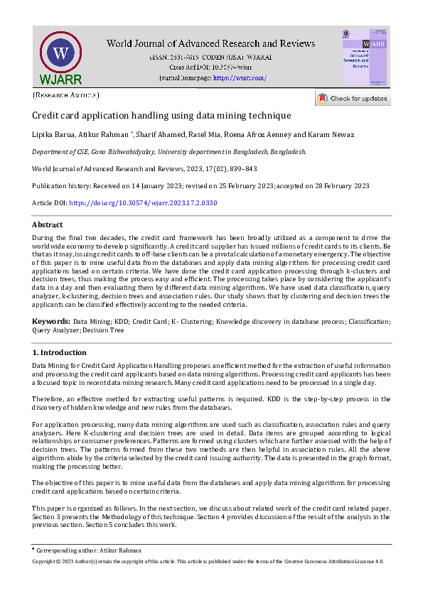 (PDF) Credit card application handling using data mining technique
