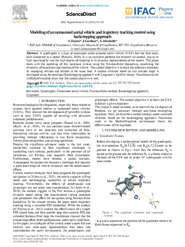 (PDF) Modeling of an unmanned aerial vehicle and trajectory tracking control using backstepping ...