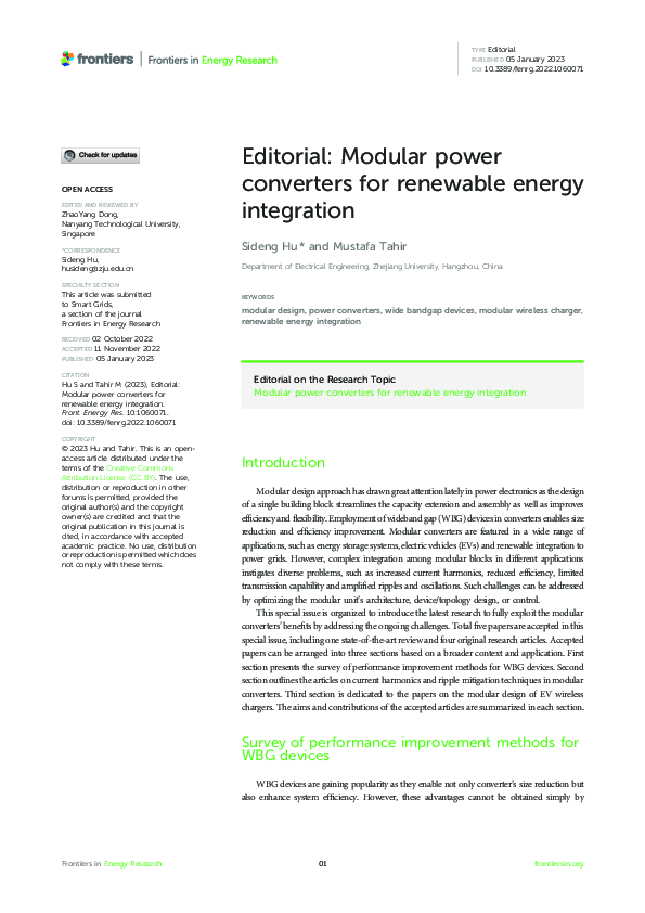 (PDF) Editorial: Modular power converters for renewable energy integration