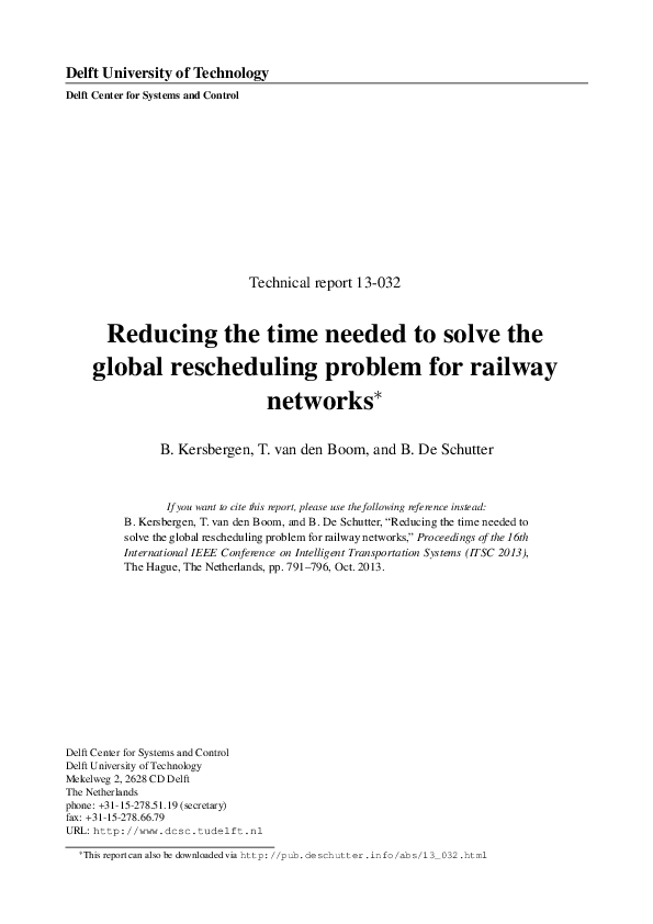 Pdf Reducing The Time Needed To Solve The Global Rescheduling Problem For Railway Networks