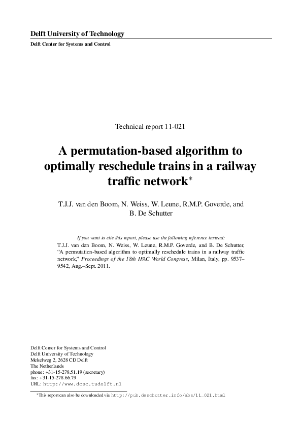 Pdf A Permutation Based Algorithm To Optimally Reschedule Trains In A Railway Traffic Network