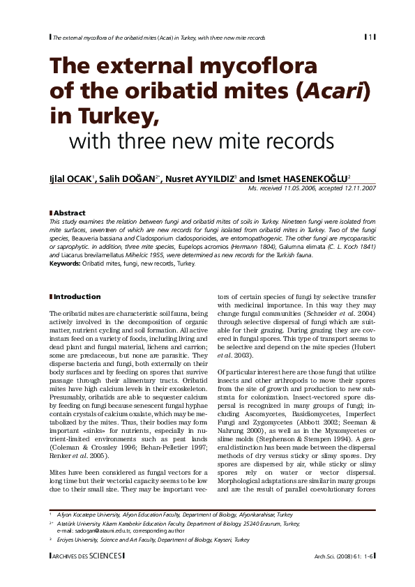(PDF) The external mycoflora of the oribatid mites (Acari) in Turkey ...