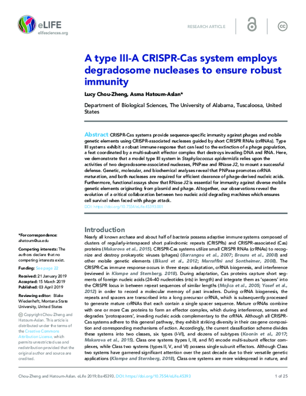 (PDF) A Type III-A CRISPR-Cas system employs degradosome nucleases to ...