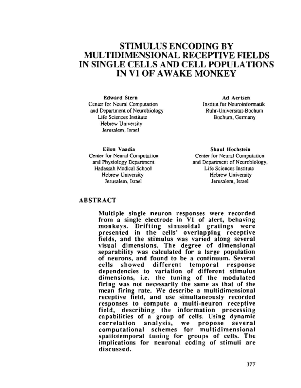 (PDF) Stimulus encoding by multidimensional receptive fields in single ...