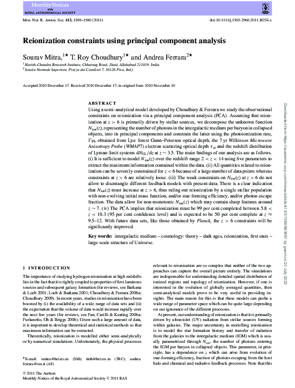 (PDF) Reionization constraints using principal component analysis