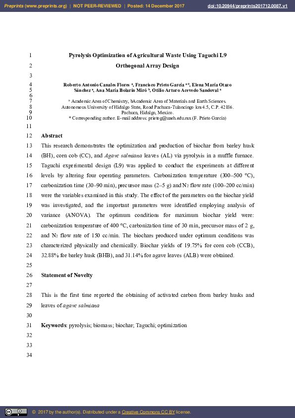 (PDF) Pyrolysis Optimization of Agricultural Waste Using Taguchi L9 ...