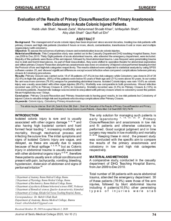 (PDF) Evaluation of the Results of Primary Closure/Resection and ...