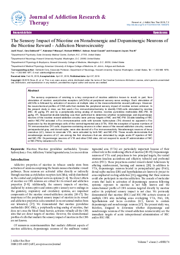 (PDF) The Sensory Impact of Nicotine on Noradrenergic and Dopaminergic ...