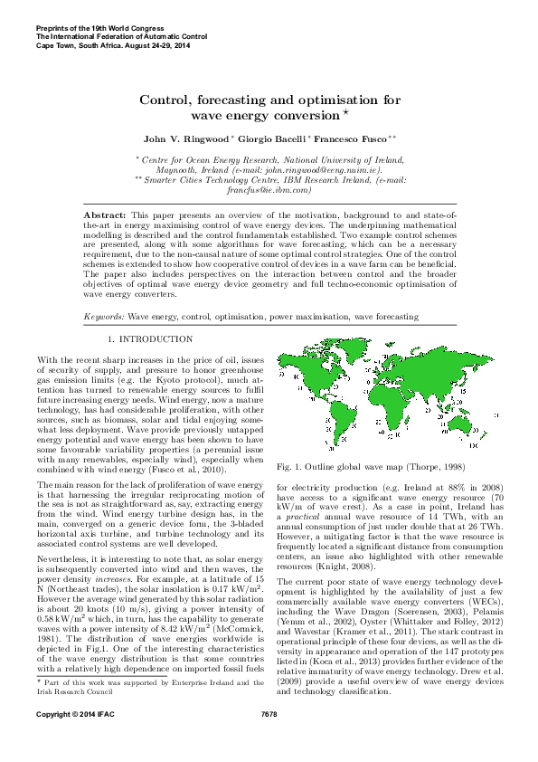 Pdf Control Forecasting And Optimisation For Wave Energy Conversion